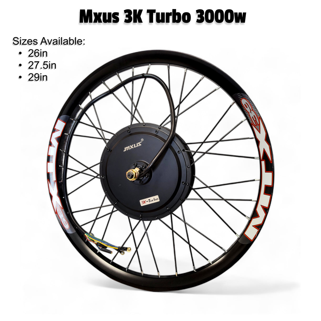 Mxus 3K Turbo 3000w Ebike Hub Motor MTX Rim 26/27.5/29in Stealth Bombe ...