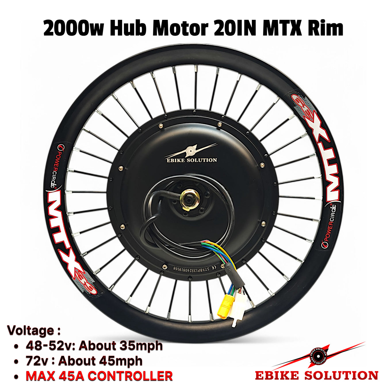 20in Wheel 72v/48v-52v Ebike Hub Motor MTX Rim BMX MTB Electric Bike U ...